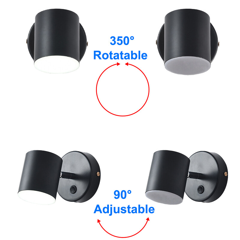 6W COB LED Acrylic Bedside Wall Light Fixture Rotating Lamp Head On/Off ...