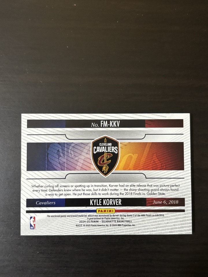 Kyle Korver 2024-25 Silhouette 2018 NBA Finals Memorabilia GU Jersey ...