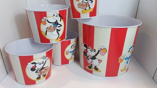 5 Disney World Tin Popcorn Buckets Vintage Minnie, Goofy, Donald Duck ...