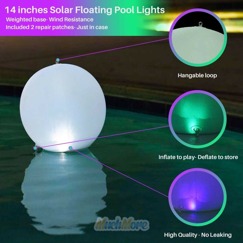 Solar LED Lights Inflatable 14" Floating Pool Waterproof Color Changing ...