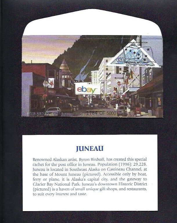 JUNEAU ALASKA 5/1997 COVER & TRIANGLE STAMP BYRON BIRDSALL ART DOWNTOWN ...
