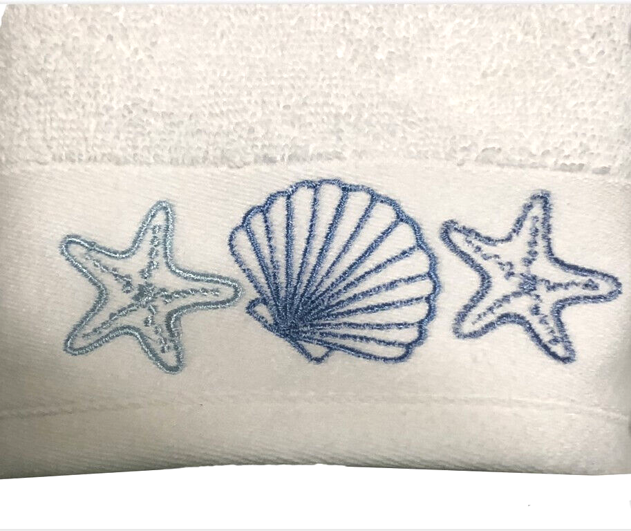 Blue Starfish Shell Hand Towels White Beach Summer Embroidered Bathroom ...