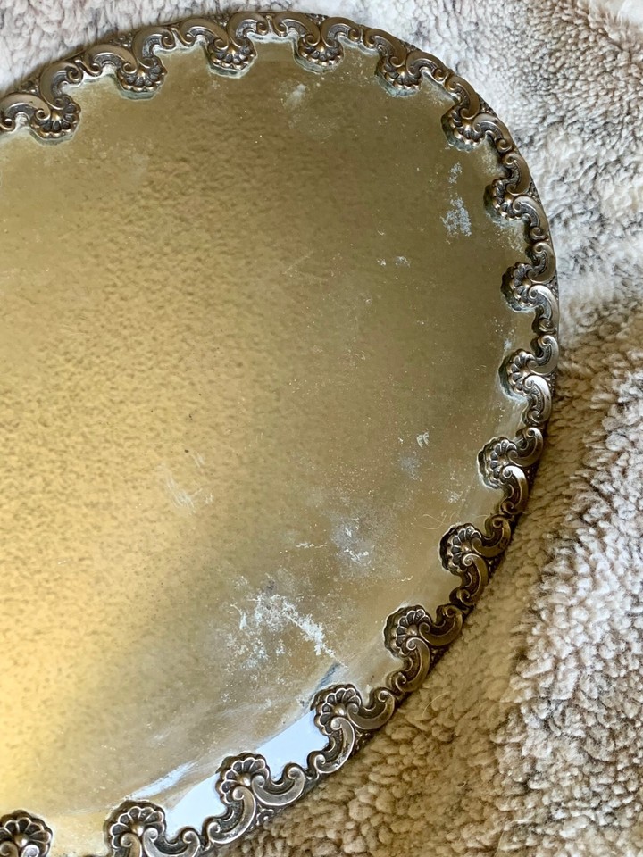 Antique Vanity Tray-with Mirror & Sterling Silver 900 Boarder-12.5 ...