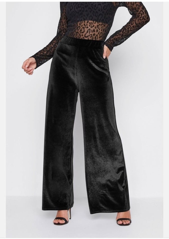Petite Women Velour Velvet Wide Leg Stretch Trousers Ladies Plain ...