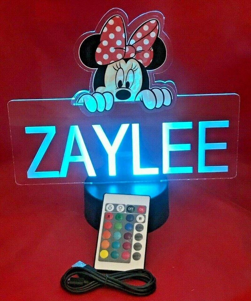 Minnie Mouse Disney Light Up Night Light Table Lamp LED Personalized ...