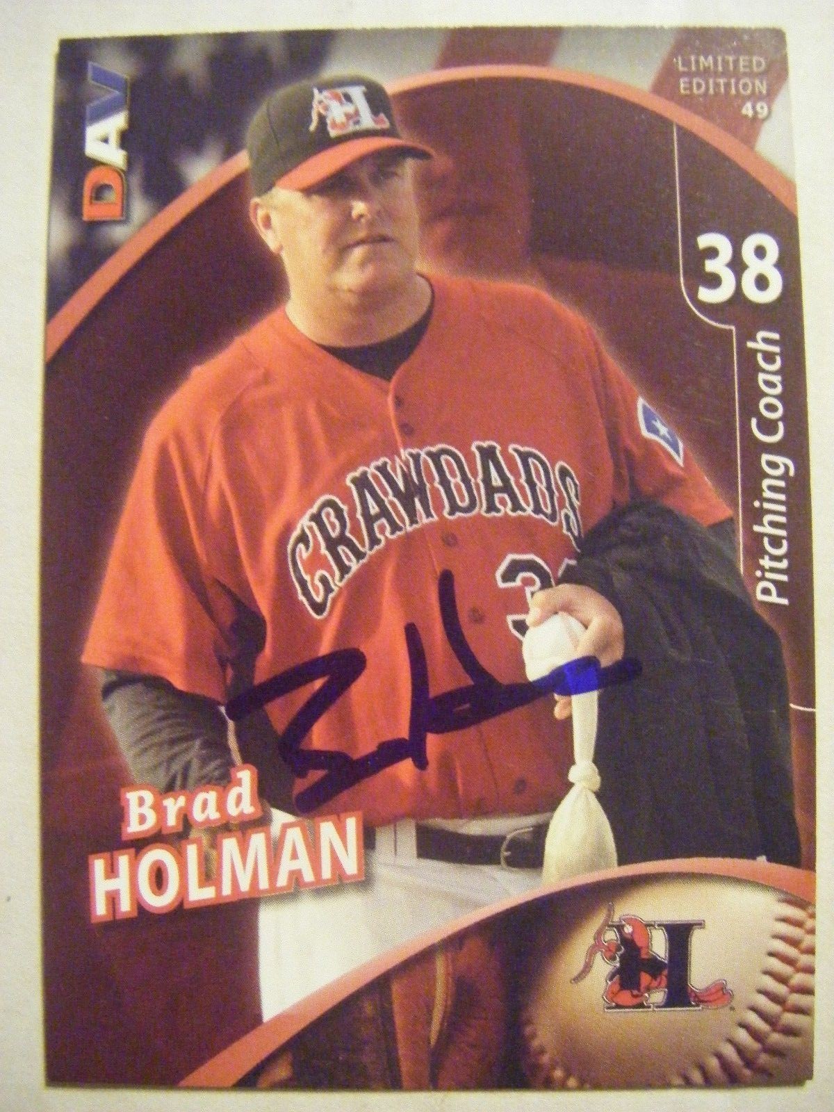 BRAD HOLMAN signed 2009 HICKORY DAV baseball card AUTO AUBURN TIGERS ...