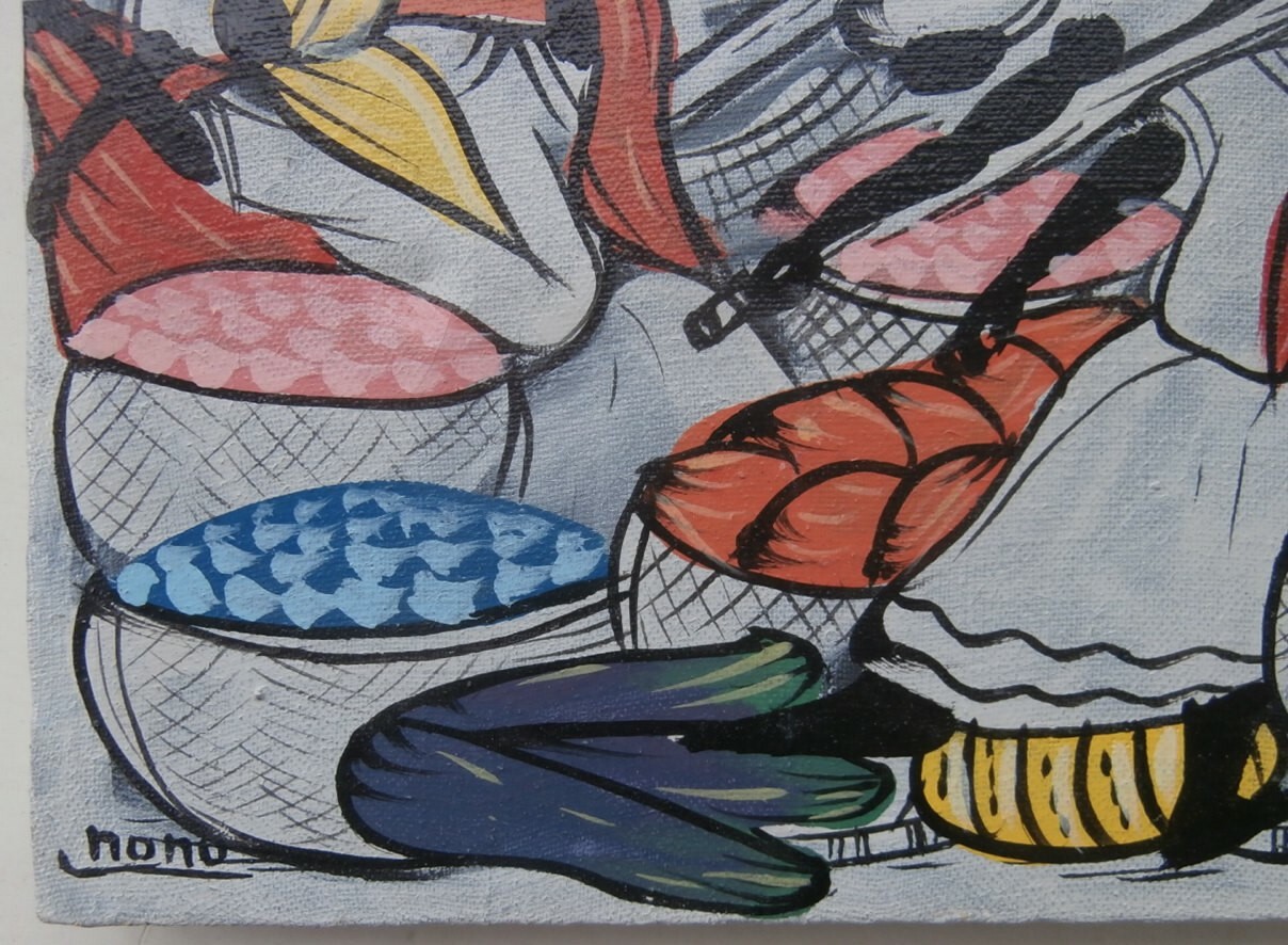 Listed Artist NONO Haitian Painting 'Fruit Sellers' Haiti Modernist ...