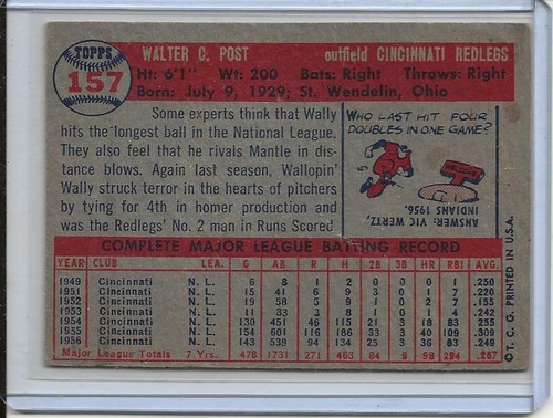 1957 Topps - Wally Post #157 for sale online | eBay