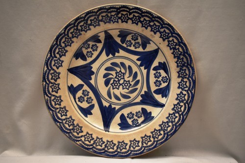 Antique Spatterware Spongware Pottery Plate Blue Stamped Design Dish ...