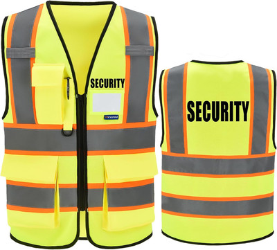 Security Vest for Men Women 7 Pockets High Visibility Reflective Safety ...