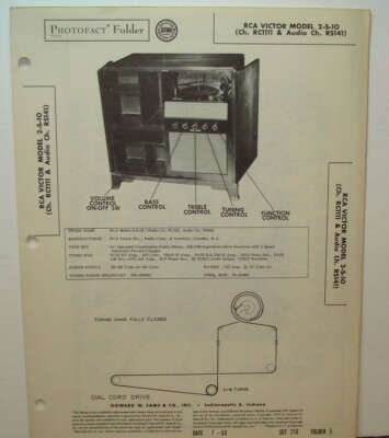 SAMS PHOTOFACT FOLDER 210-5 RCA VICTOR MODEL 2-S-10 RC1111 RS141 RECORD ...