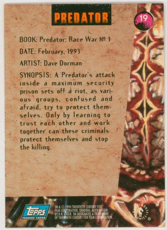 Dave Dorman SIGNED 1994 AVP Aliens vs Predator Art Card ~ Topps Trading ...
