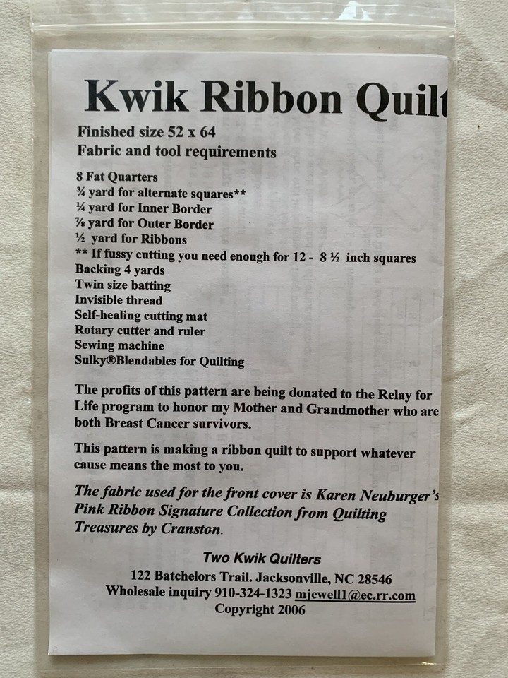 Kwik Ribbon Quilt Support Favorite Cause Two Kwik Quilts Quilt Pattern ...