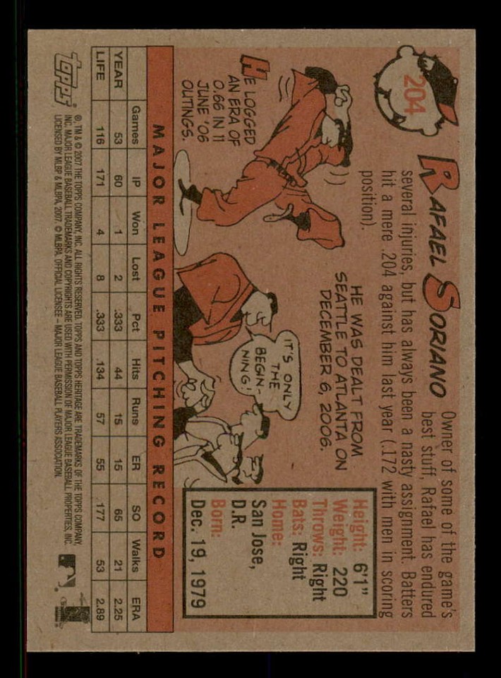 2007 Topps Heritage #204 Rafael Soriano (SP/Short Print) Mariners z | eBay