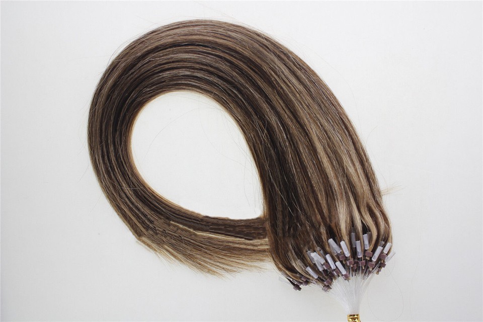 Pre-Looped Fish Line Micro Ring Beads Link Hair Extensions Real Remy ...