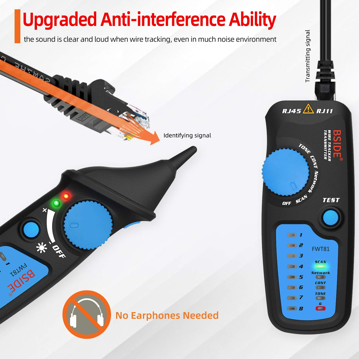 BSIDE Wire Tracker RJ45 RJ11 Network Cable Tester, Dual Knob with Anti ...