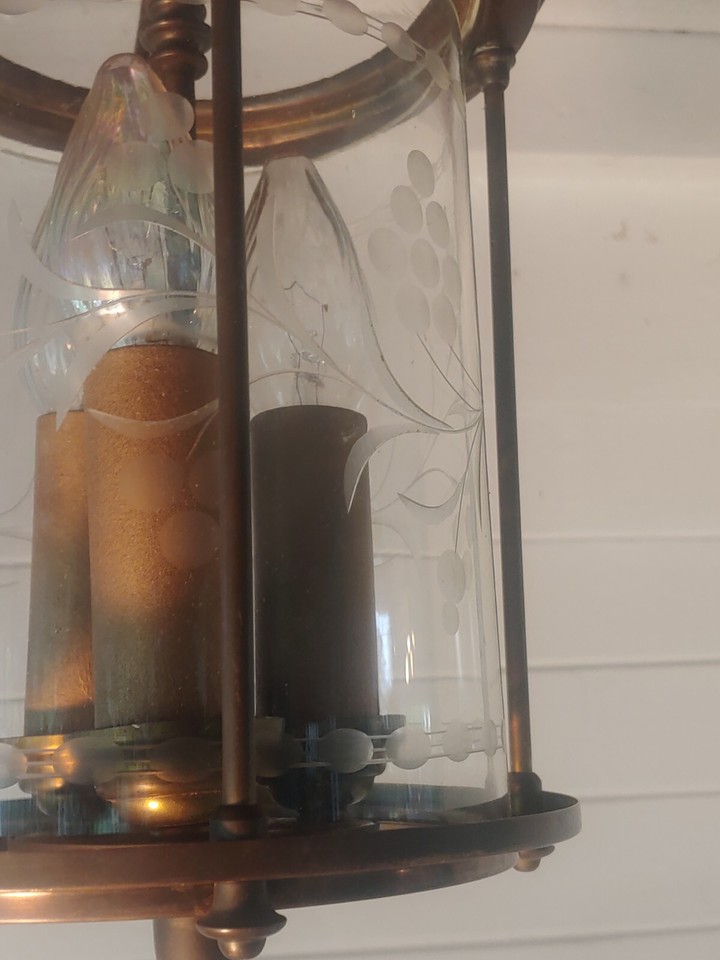 Antique Bronze Hanging Interior Lantern ,Etched Glass 3 Lights, Re ...
