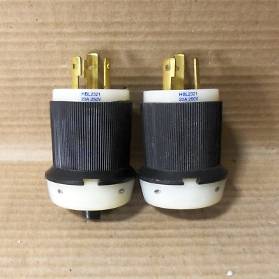 LOT OF 2 HUBBELL HBL2321 TWIST-LOCK PLUG 20A 250V 2-POLE 3-WIRE HBL ...