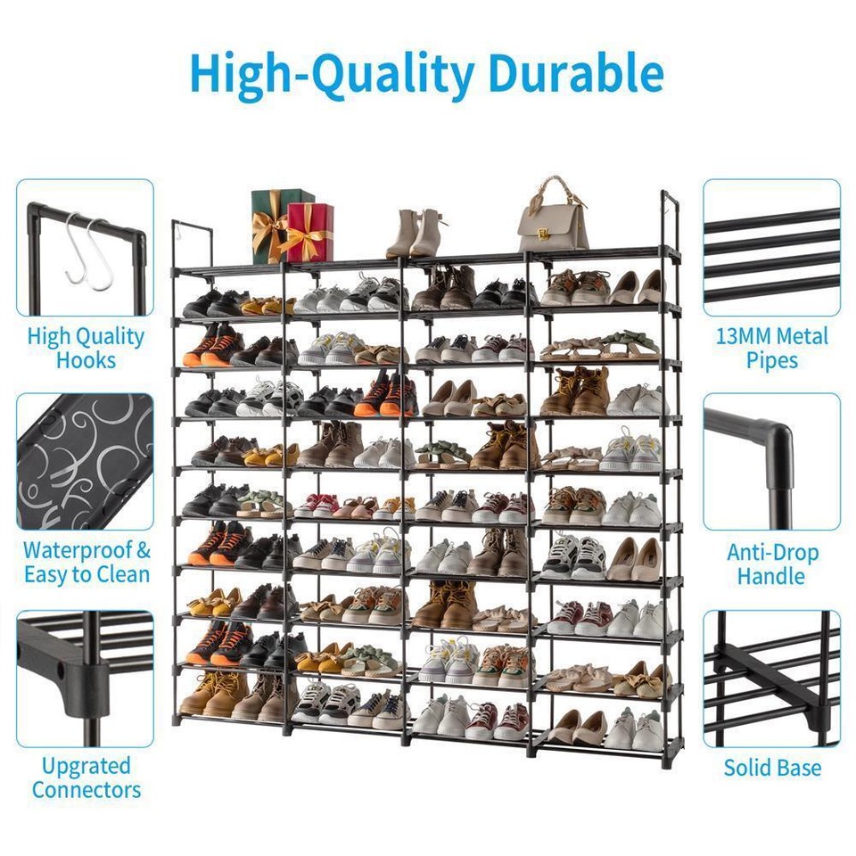10-Tier Large Capacity Metal Shoe Rack 80-Pair Shoe Storage Organizer ...