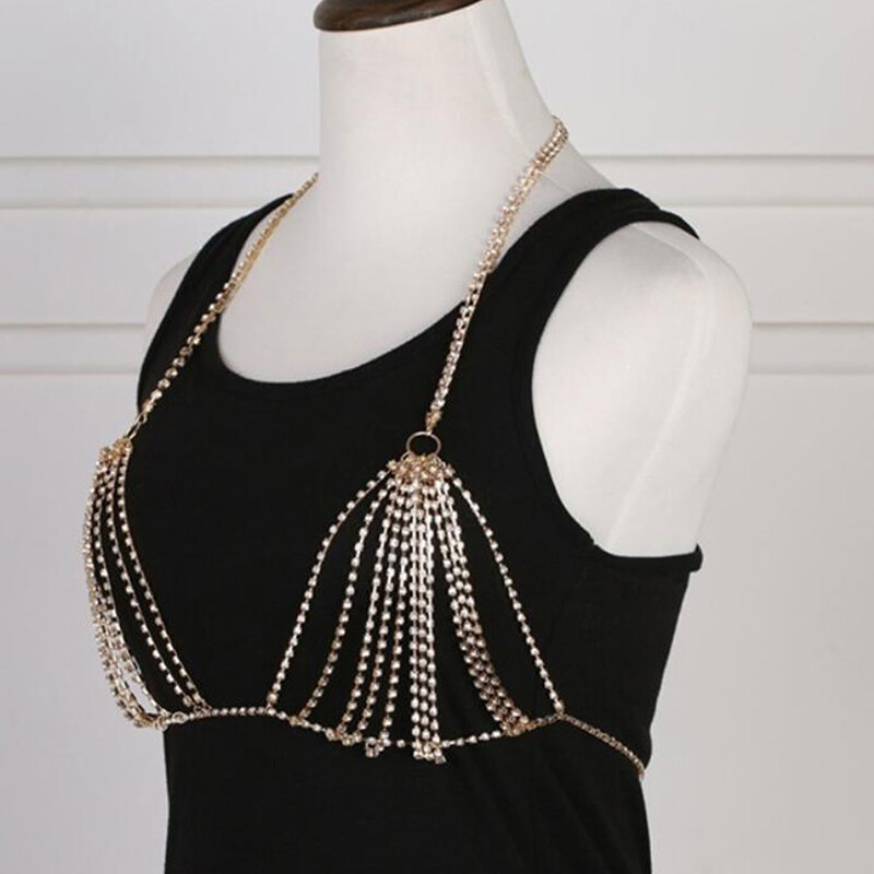 New Women Sexy Metal Gold Beach Bikini Accessory Bra Chest Body Chain ...