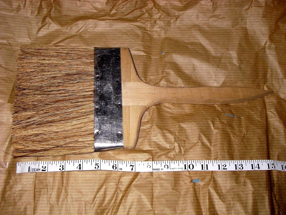 Vintage LARGE 15” Paint Brush Wood Handle Primitive Old Decor NOS Whisk ...