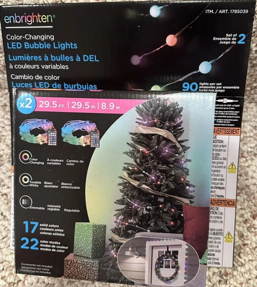 Enbrighten LED Color Changing Bubble Lights 2x29.5ft w/Remote 180 Bulbs ...