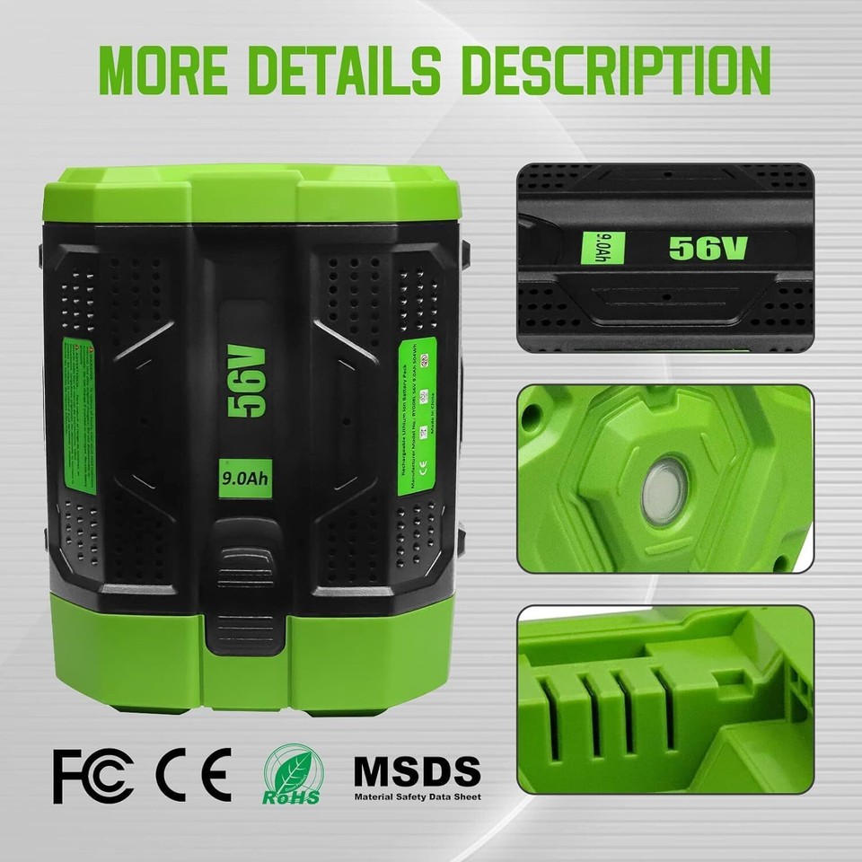 56 Volt 5.0Ah 9.0Ah Replace Lithium-Ion Battery for EGO 56v Power+ ...