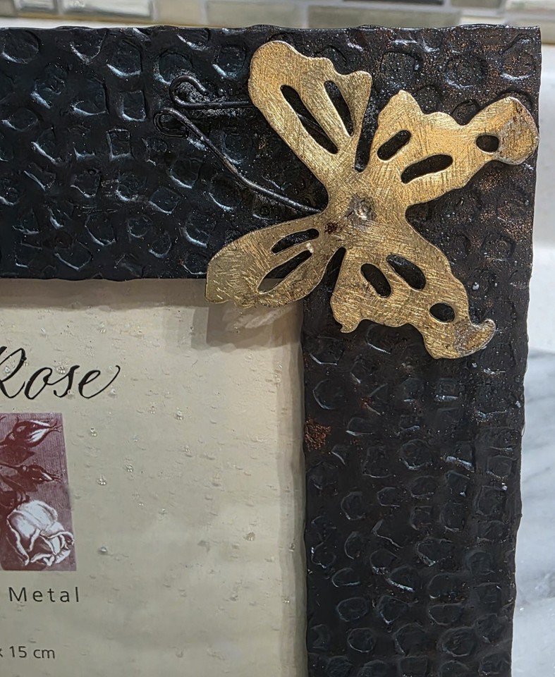 FIGI Patina Rose Handcrafted Metal 4x6 Photo Frame Floral Butterfly ...