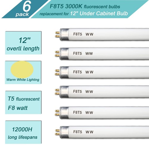 (6 Pack) F8T5/WW 12’ ’ Linear Fluorescent Light Bulb 8W Warm White T ...