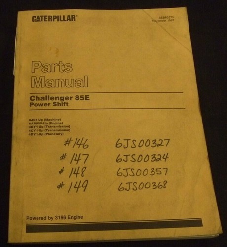 Cat Caterpillar Challenger 85E Tracteur Pièces Livre Manuel S/N 6JS1-UP ...