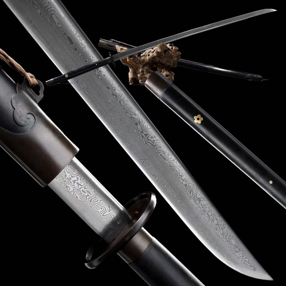 145cm Folded Steel Long Miao Dao Sword Full Tang Battle Ready Sharp Cut ...