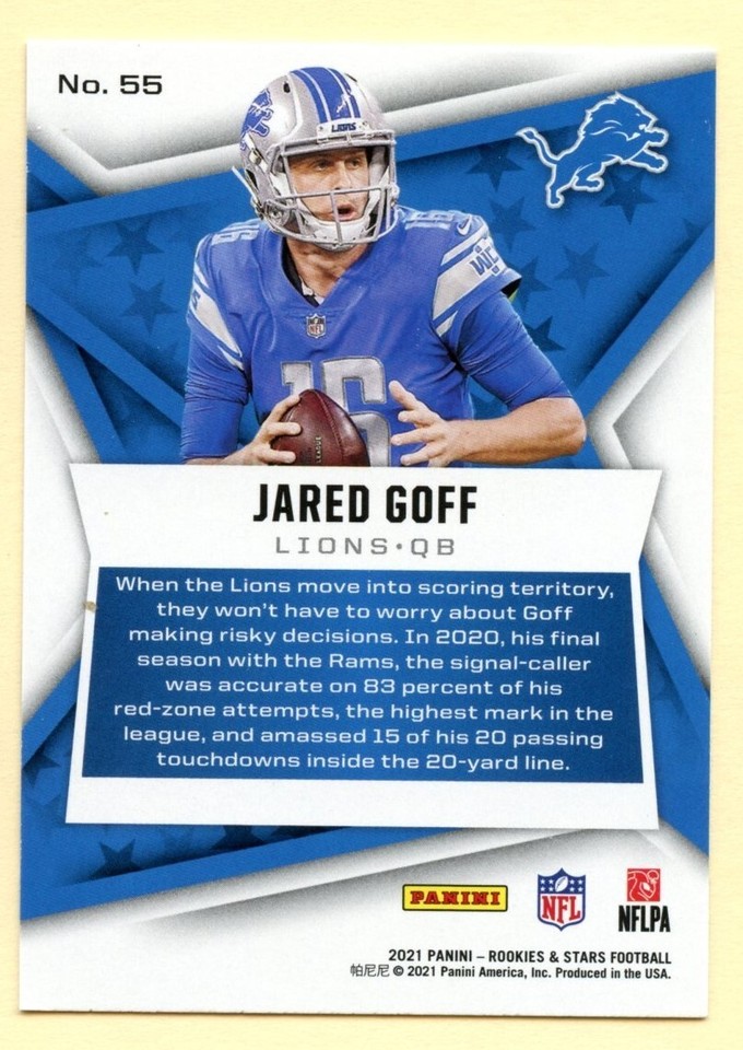 2021 Panini Rookies & Stars Football Jared Goff card #55 Detroit Lions ...