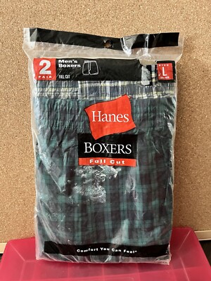 Vintage Hanes Boxers Full Cut Men’s Large 2002 NOS Plaid 38-40 2 Pair ...