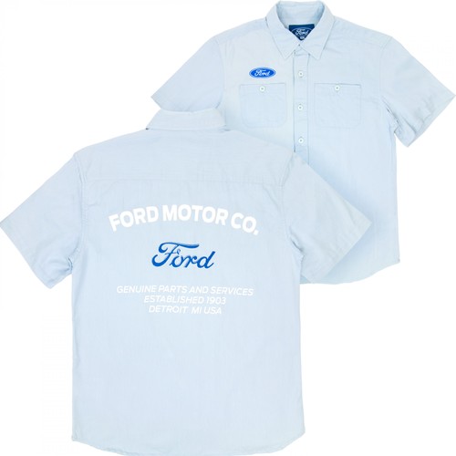 Ford Button Down Mechanic Work Shirt Blue | eBay