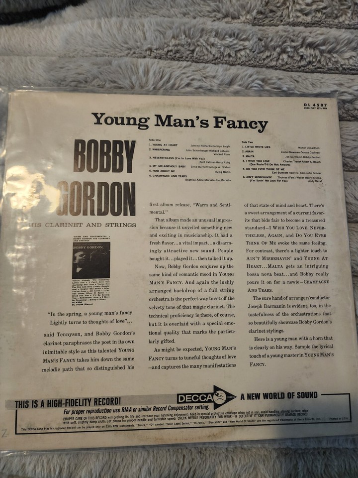 YOUNG MAN'S FANCY Bobby Gordon WITH STRINGS LP DECCA DL 74507 EX/ex 1st Pressing | eBay
