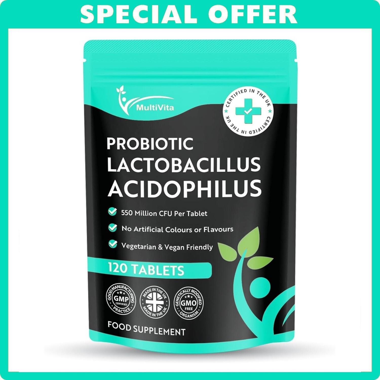 Probiotic Lactobacillus Acidophilus - 120 Tablets 550 Million Live ...