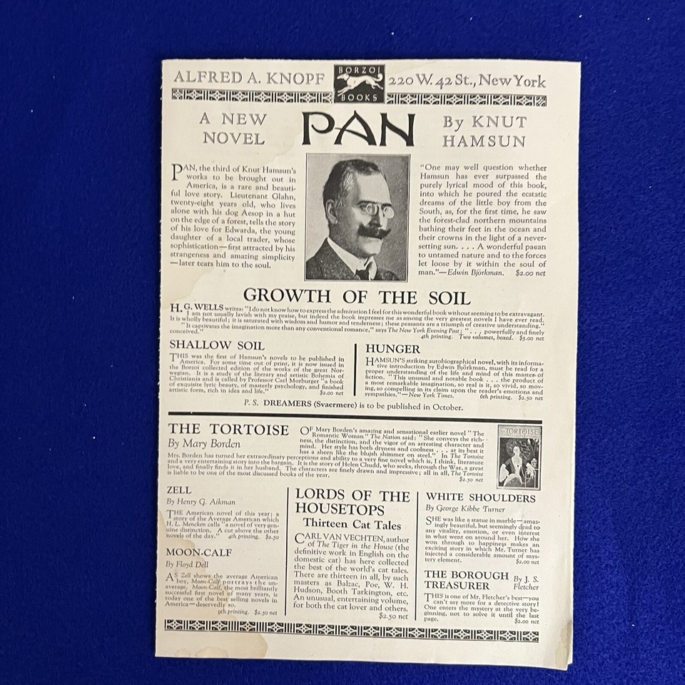 Vintage Ad 1921 Ephemera Alfred A. Knopp Borzoi Books | eBay