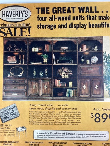 Atlanta GA Print Ad 1980 AJC Haverty’s Furniture Great Wall Display | eBay