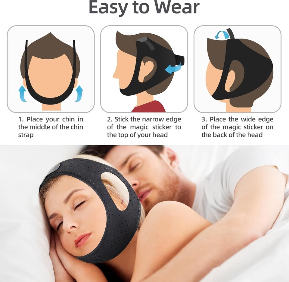 2 Pack Anti Snoring Chin Strap Sleep Apnea Snore Stop Belt Snoreless Sleep Jaw | eBay