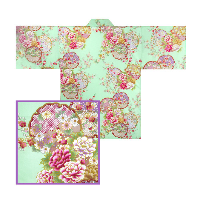 Japanese HAPPI COAT Kimono Robe Women 34" Cotton Green Shikino Hana ...