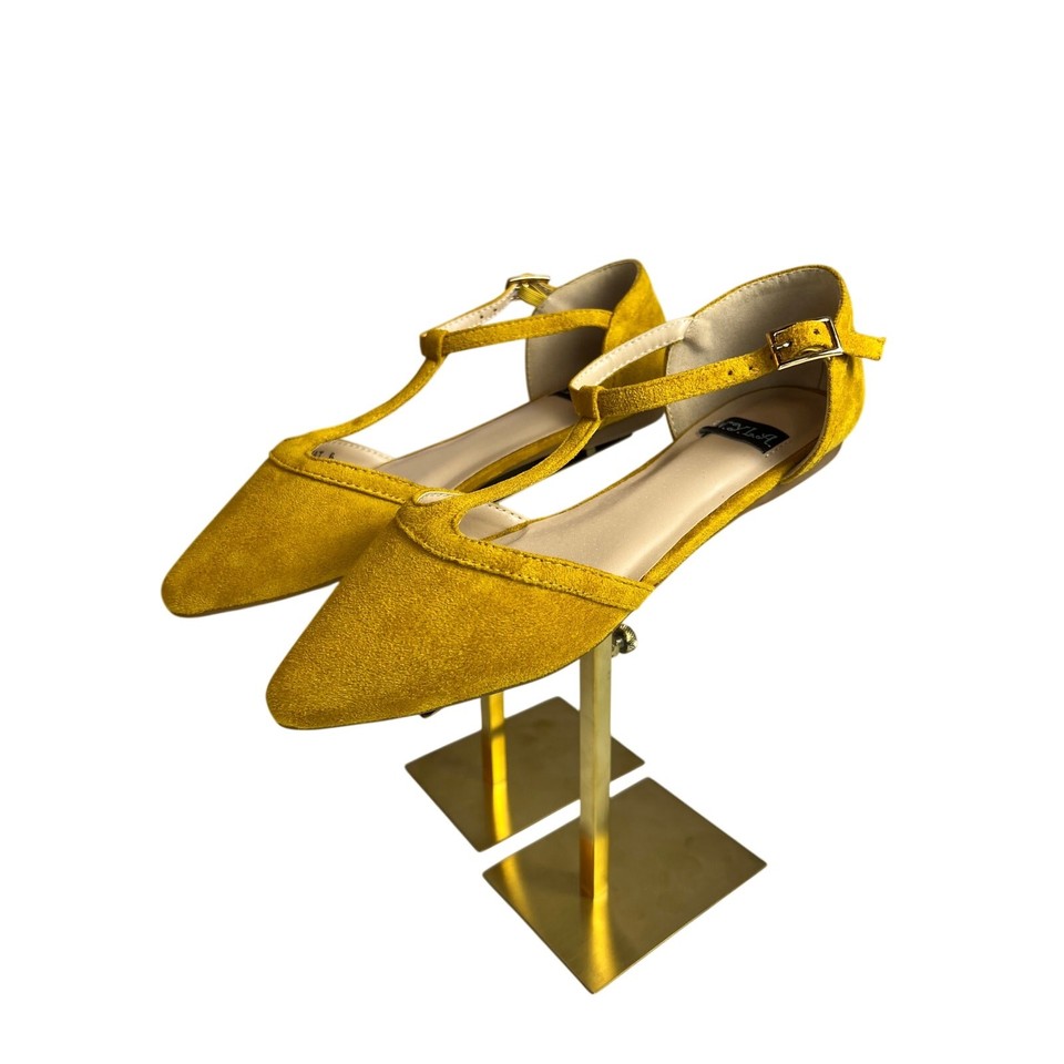N.Y.L.A. Mustard Yellow Suede Pointed Toe T-Strap Flats EU 36 | eBay