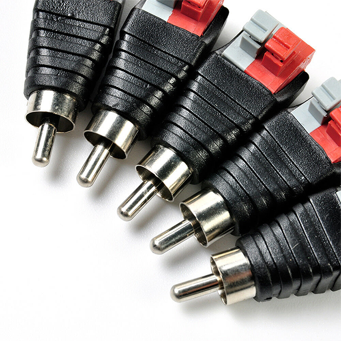 2x Speaker Wire A/V Cable To Audio Male Connector Adapter-Jack Press ...