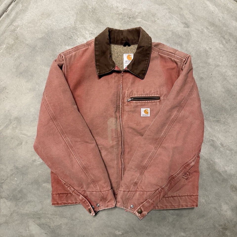 VTG Carhartt Detroit Jacket Sun Faded Dusty Rose Red Canvas Blanket ...