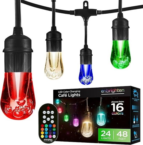 Enbrighten Cafe String Lights LED Color Changing 48 ft 24 Lights 37790 ...