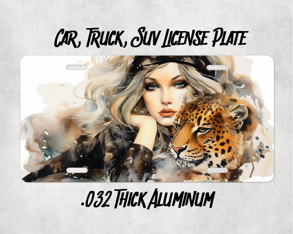 Sexy Pinup Girl with Leopard Pop Art License Plate aluminum vanity car ...