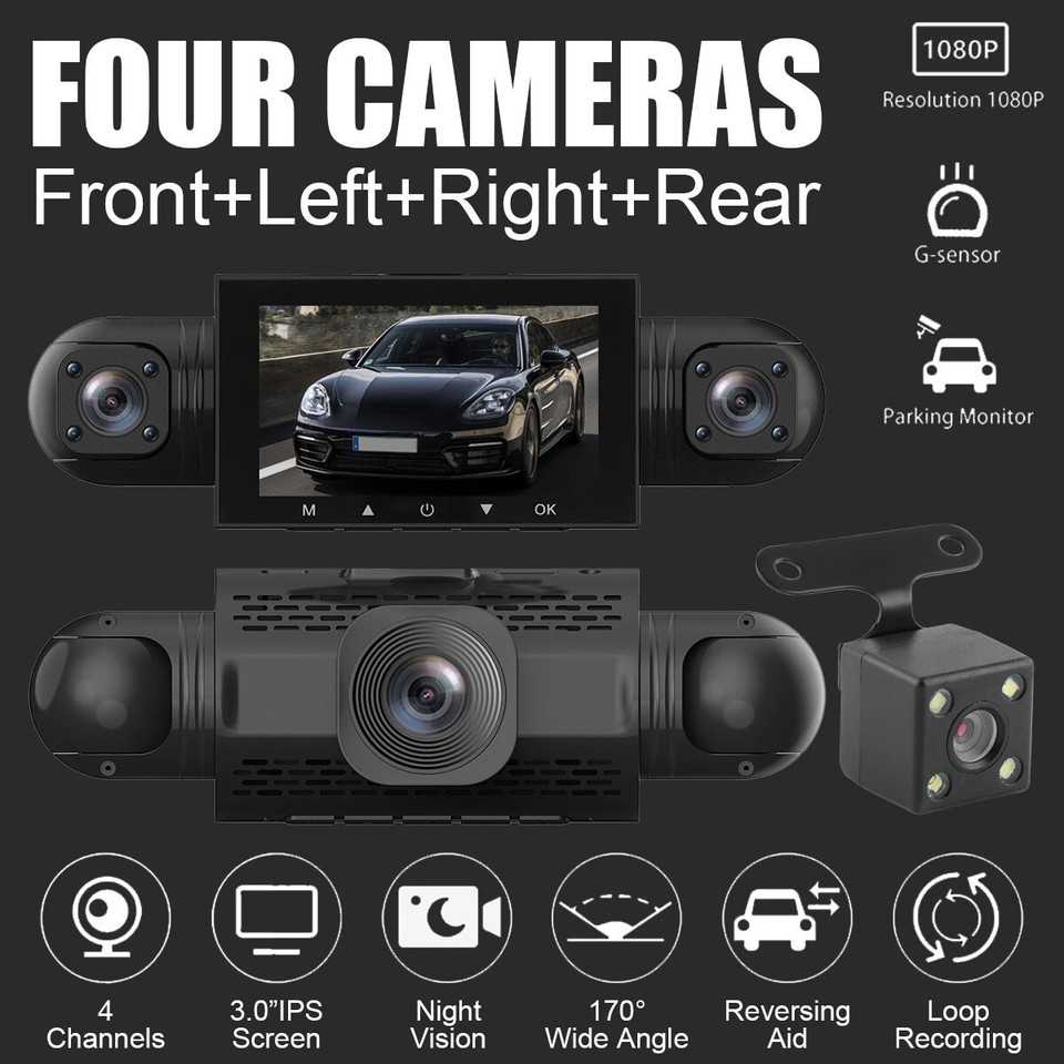 Dash Cam HD 1080p Car 4 Camera Front/Rear/Inside Video Recorder Camera ...