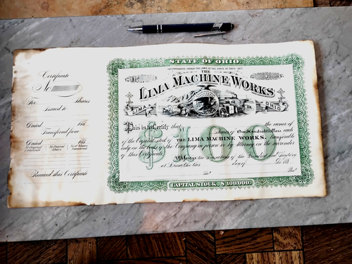 RARE. 1880's Lima Machine ( later Locomotive ) Works. Unissued Railroad ...
