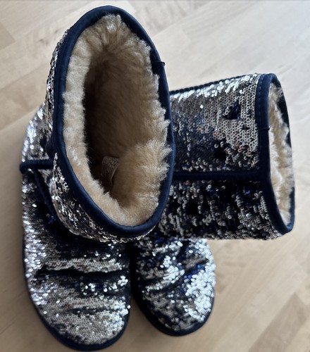 UGG Boots Women’s Classic Short Blue Silver Sequin Shearling Australia ...