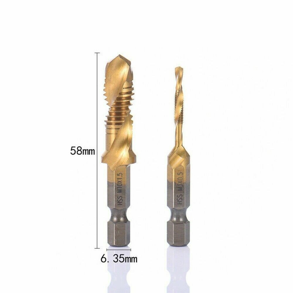 6x Hex Shank Titanium Plated Screw Thread Drill Bit Set Compound Tap ...
