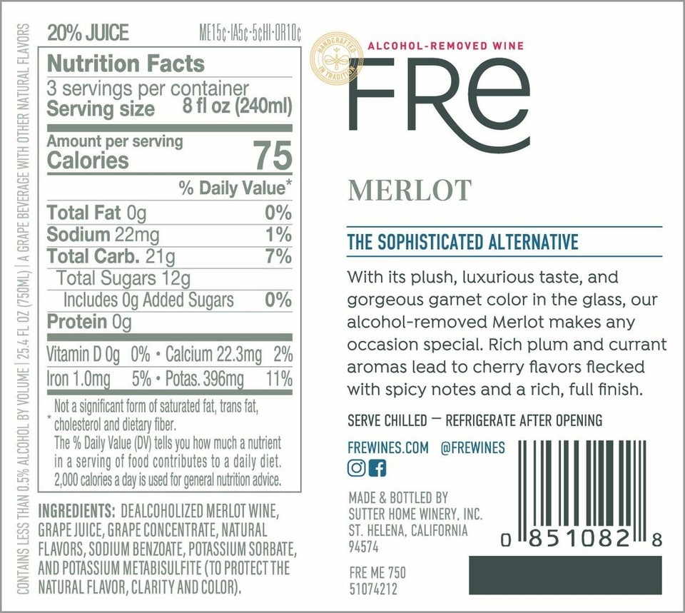 Sutter Home Fre Merlot Non-Alcoholic Red Wine, Experience Bundle, 6 ...
